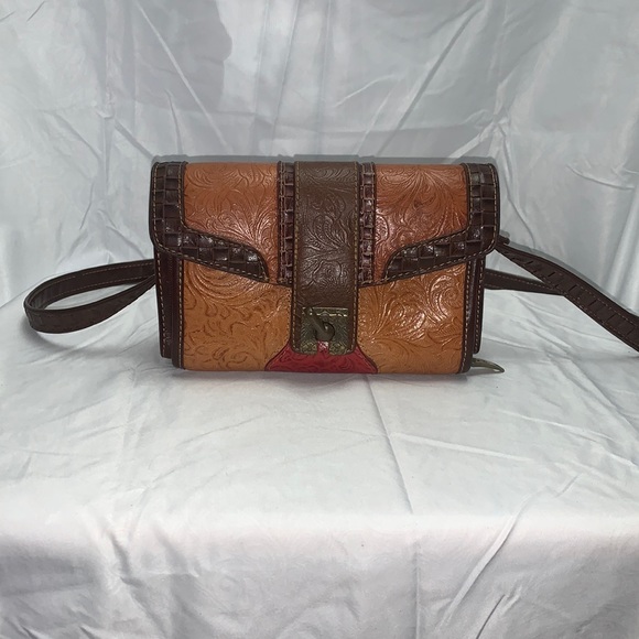 Bags | Leather Tooled Saddlebag Purse By Marc Chantal | Poshmark